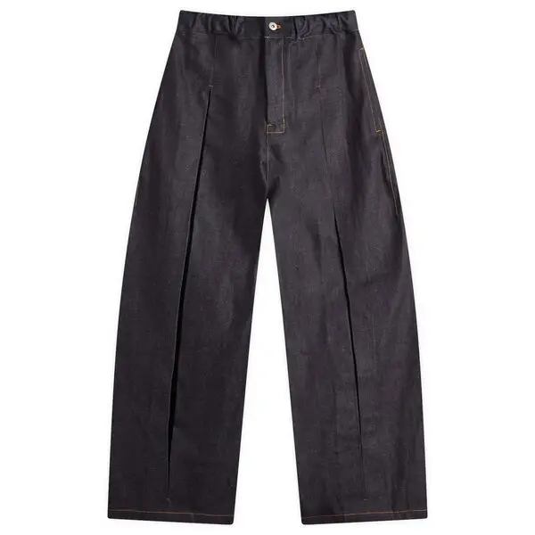 Sage Nation Denim Box Pleat Trousers - Raw Denim | Editorialist